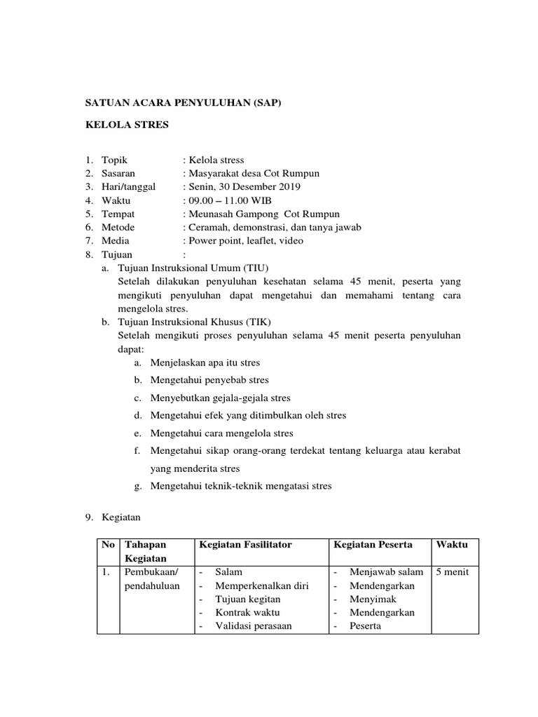 Kelola Stres: Panduan Efektif untuk Masyarakat Desa Cot Rumpun | PDF