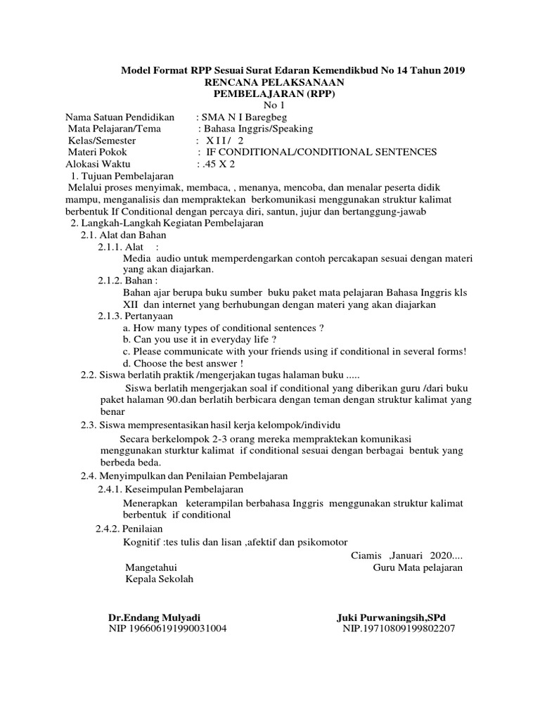 CONTOH RPP Model Baru | PDF