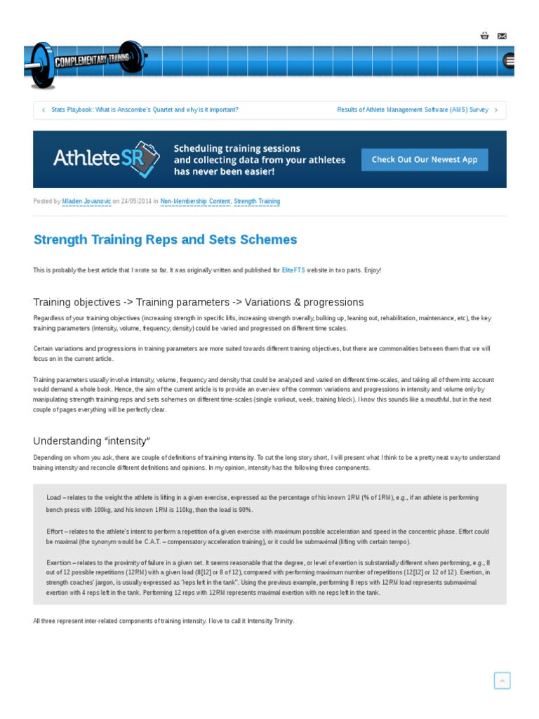 Complementarytraining Net Set and Rep Schemes in Strength Training ...