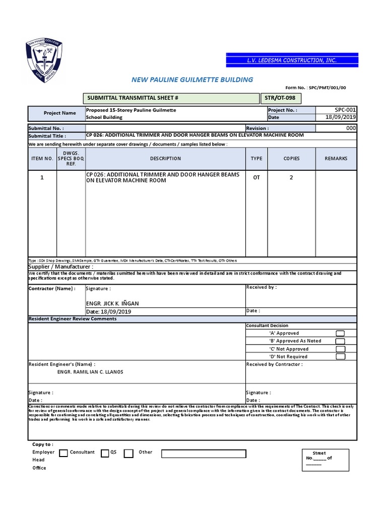 000 - CP 026 Additional Trimmer and Door Hanger Beams On Elev Mach ...