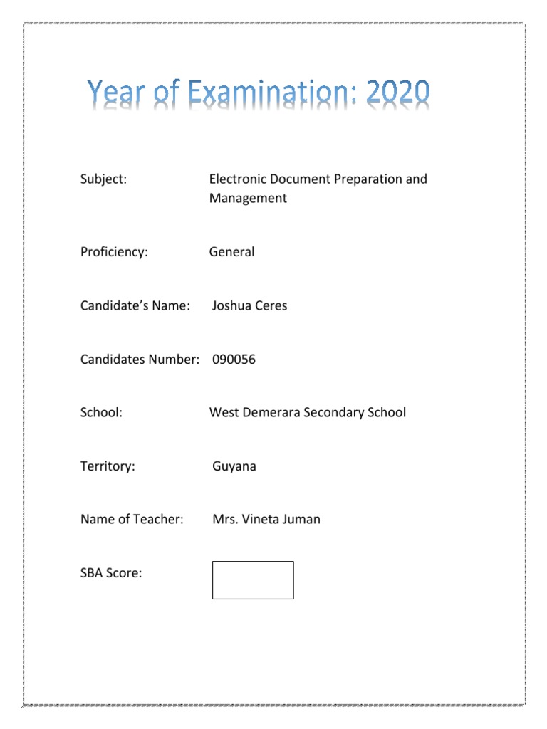 EDPM Cover Page for SBA Submission | PDF