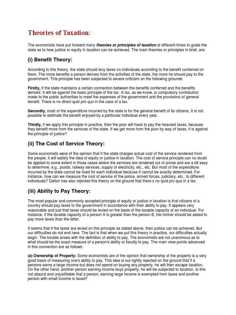 Theories of Taxation | PDF | Taxes | Economics
