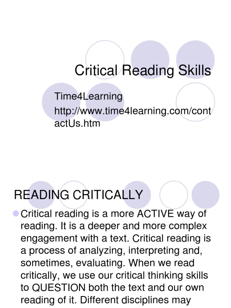 Critical Reading Skills-1 | PDF | Reading Comprehension | Critical Thinking