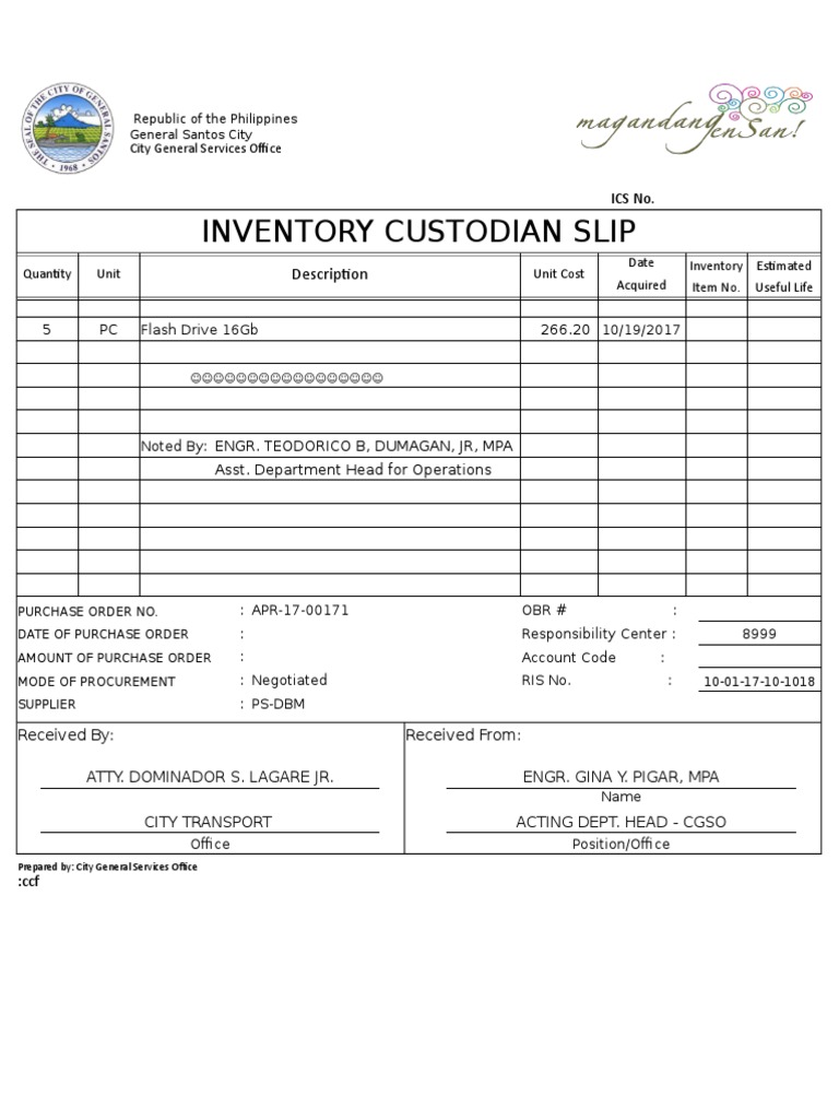 Inventory Custodian Slip Records | PDF | Inventory | Sports Equipment