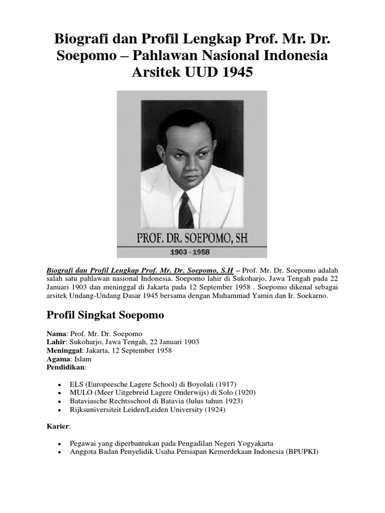 Biografi dan Peran Penting Prof. Dr. Soepomo sebagai Arsitek UUD 1945 ... Biografi dan Peran Penting Prof. Dr. Soepomo sebagai Arsitek UUD 1945 ...