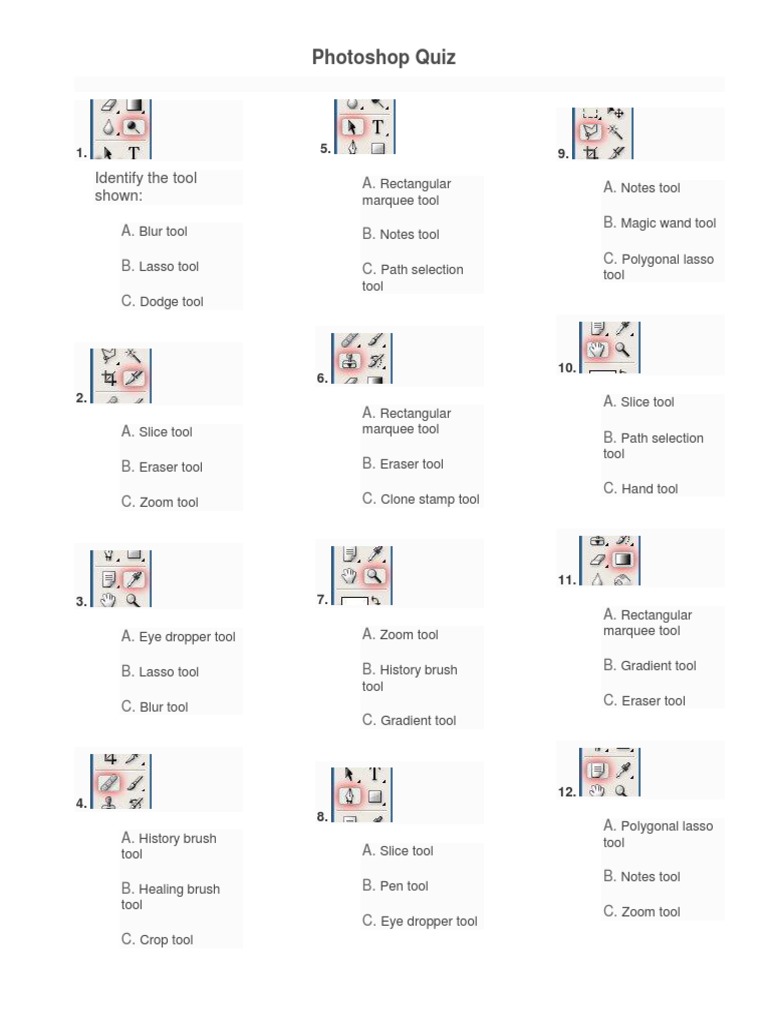 Photoshop Quiz | PDF | Adobe Photoshop | Computer Graphics