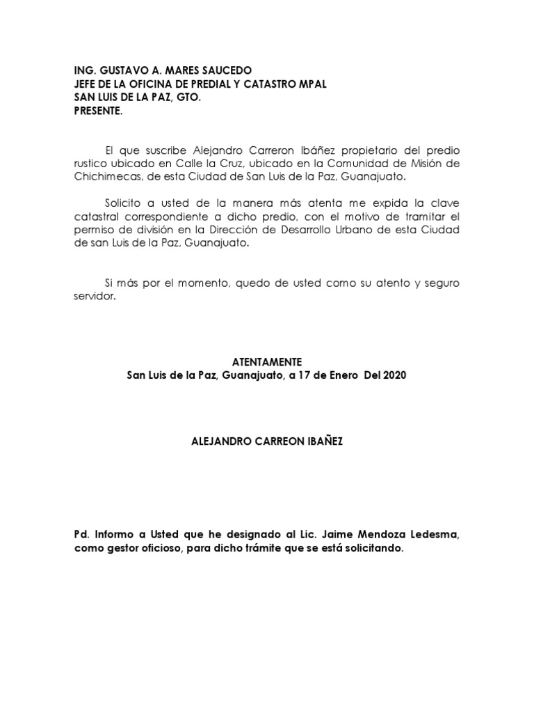 Solicitud de Clave Catastral Predial | PDF