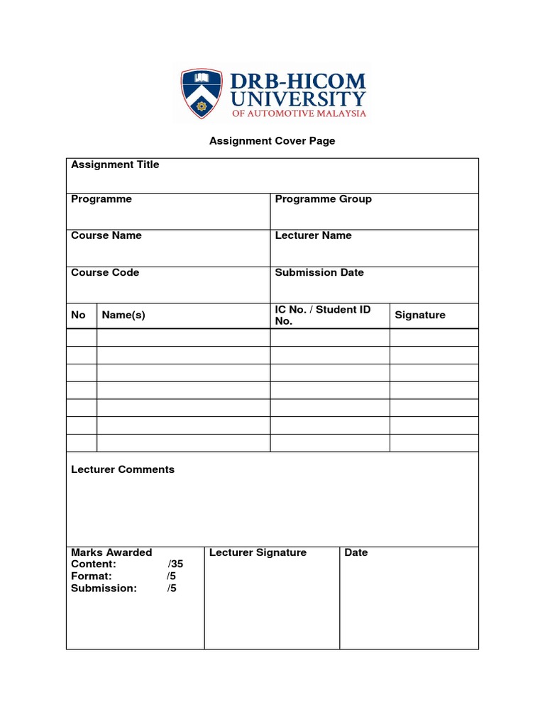 Assignment Cover Page DRB Hicom | PDF