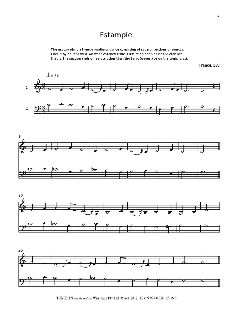 Analysis of a Medieval French Estampie Dance: Characteristics ...