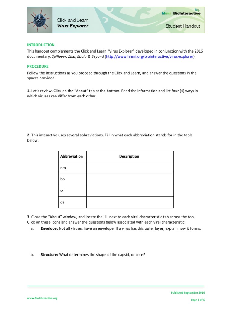 Virus Explorer Worksheet | Download Free PDF | Virus | Adenoviridae