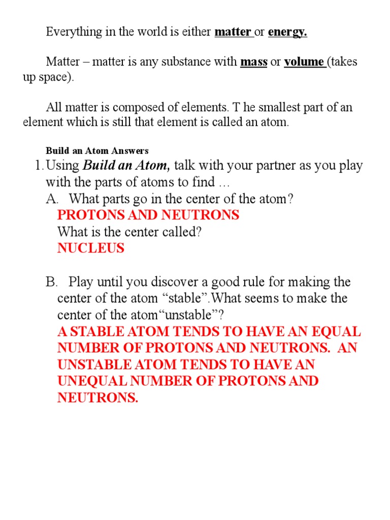 Build An Atom Activity | PDF | Ion | Atoms