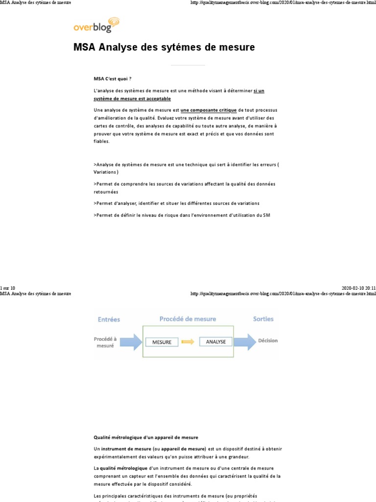Analyse des Systèmes de Mesure MSA | PDF | Erreur de mesure ...