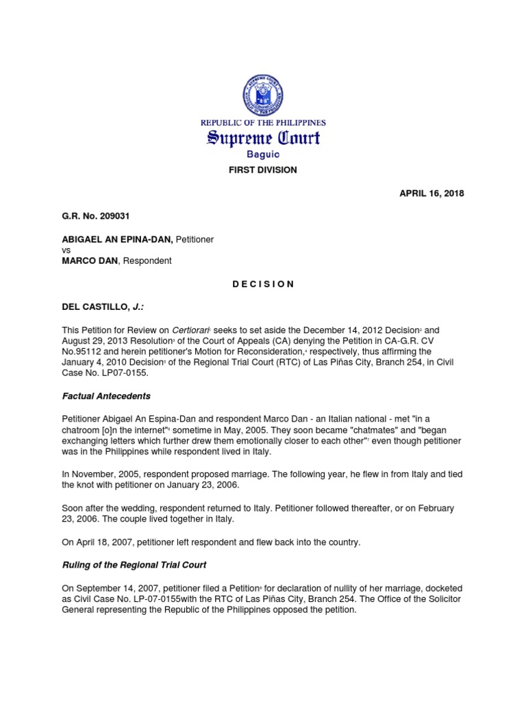 Abigail Ann Epina-Dan Vs Marco Dan | PDF | Marriage | Psychology