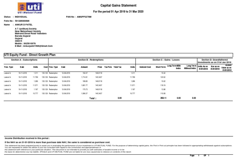 Capital Gain Statement 08022020211234 | PDF | Mutual Funds | Taxes