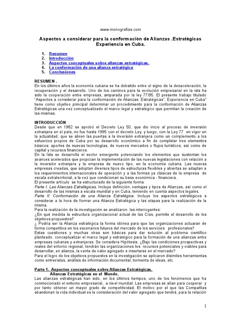 Alianzas Estrategicas | PDF | Proyecto conjunto | Cuba