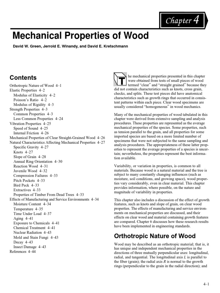 Chapter 4 - Mechanical Properties of Wood | PDF | Young's Modulus | Wood