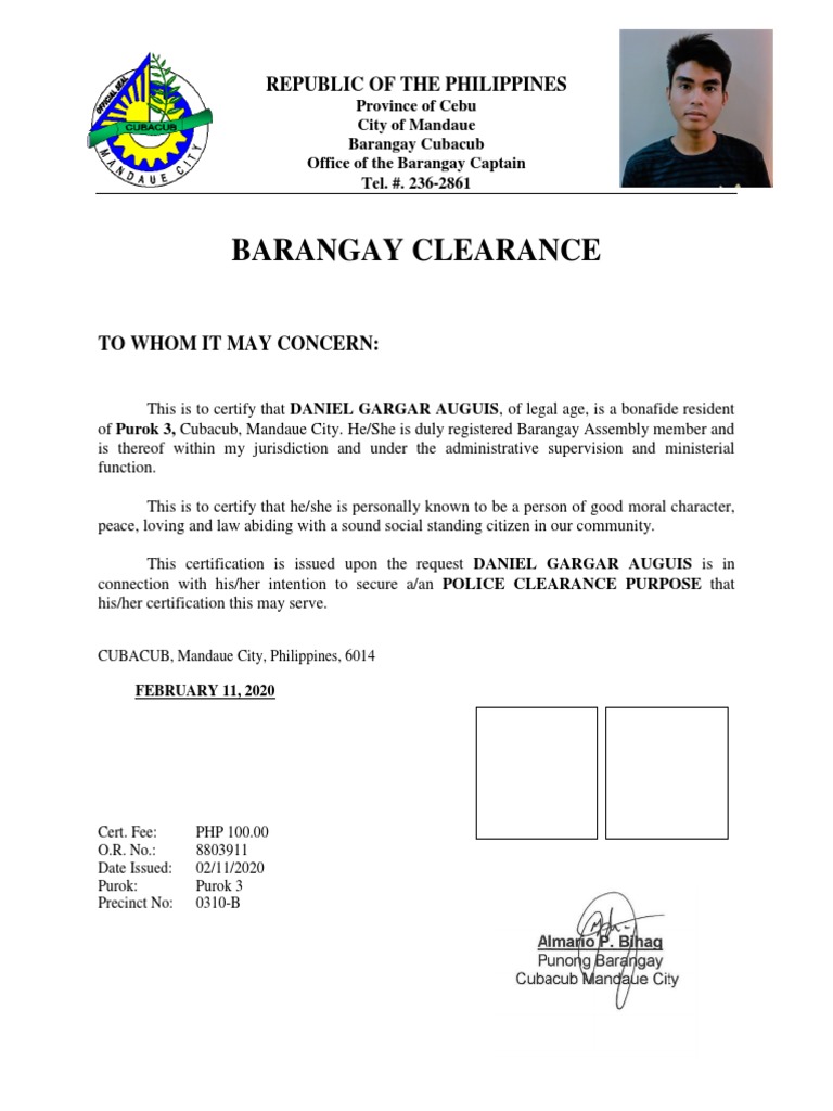 Barangay Clearance Format | PDF