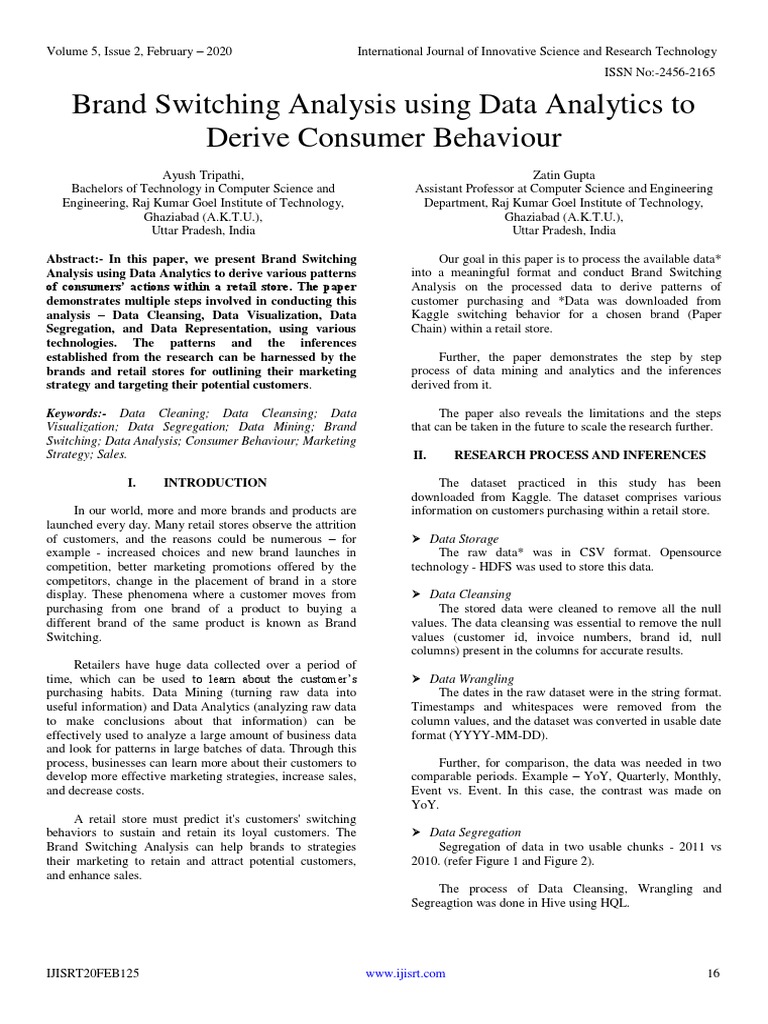 Brand Switching Analysis Using Data Analytics To Derive Consumer ...
