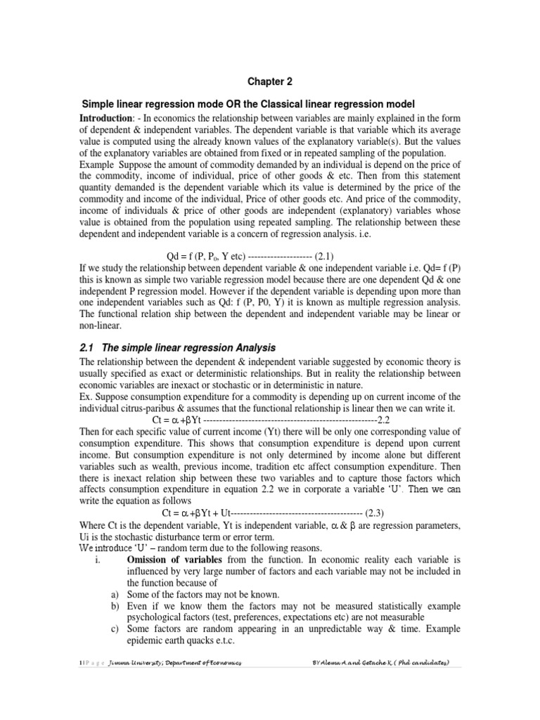 Econometrics Lecture Chapter 2 Note Pdf 1 Pdf Ordinary Least Squares Dependent And