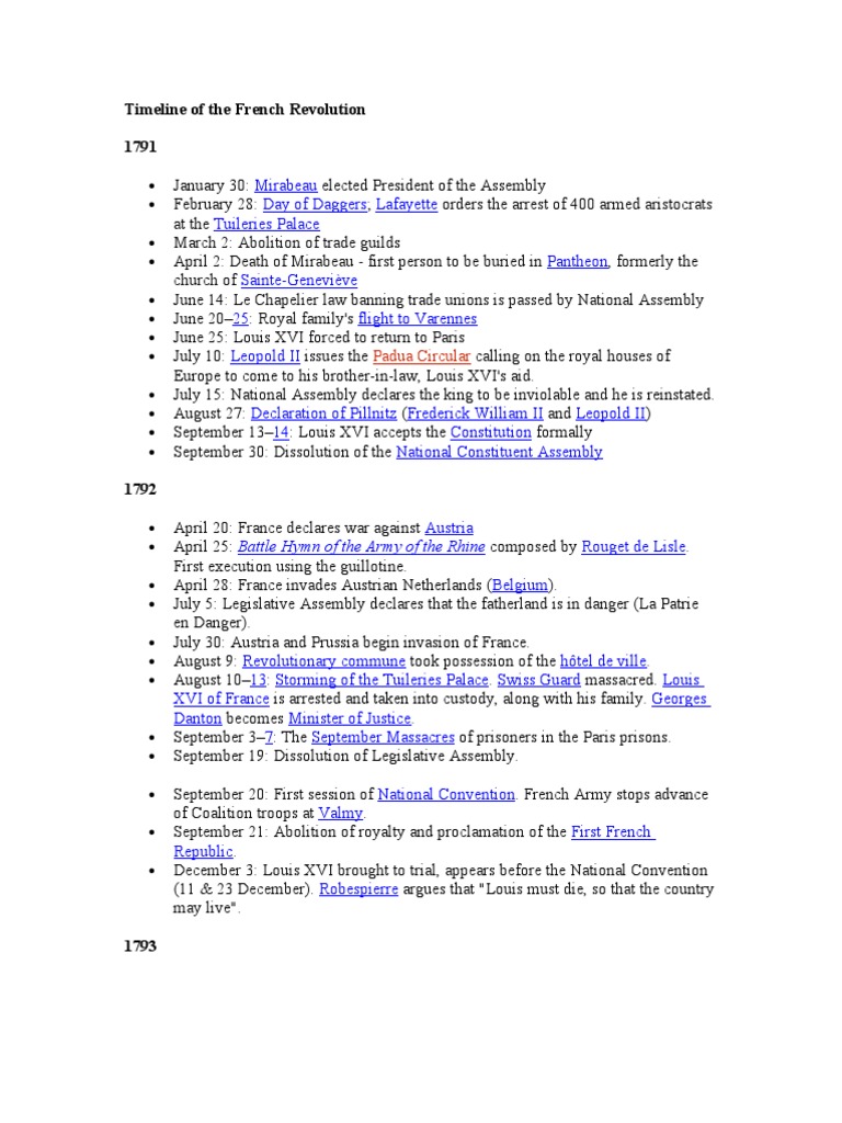 French Revolution Key Events 1791-1799 | PDF | Maximilien Robespierre ...