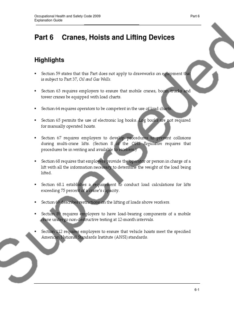 OHS Code Part 6 Cranes Guide | PDF | Crane (Machine) | Elevator