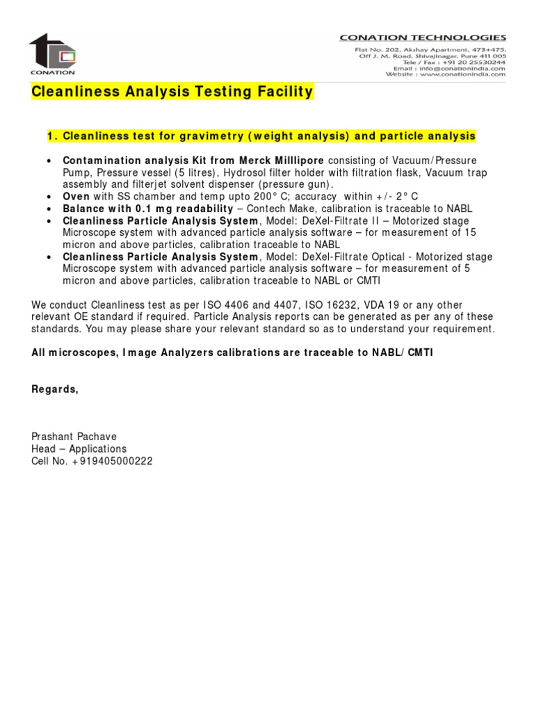 Capabilities for Comprehensive Cleanliness Testing and Particle ...