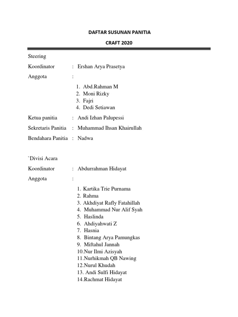 Daftar Susunan Panitia | PDF