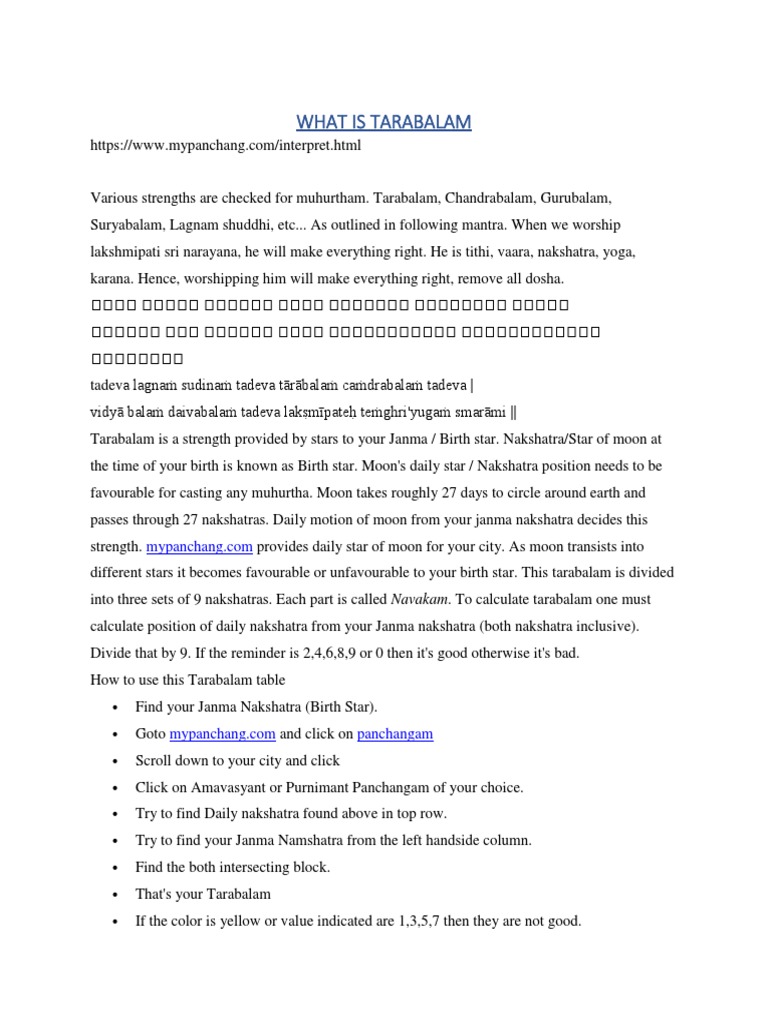 What Is Tarabalam | PDF | Technical Factors Of Astrology | Hindu Astrology