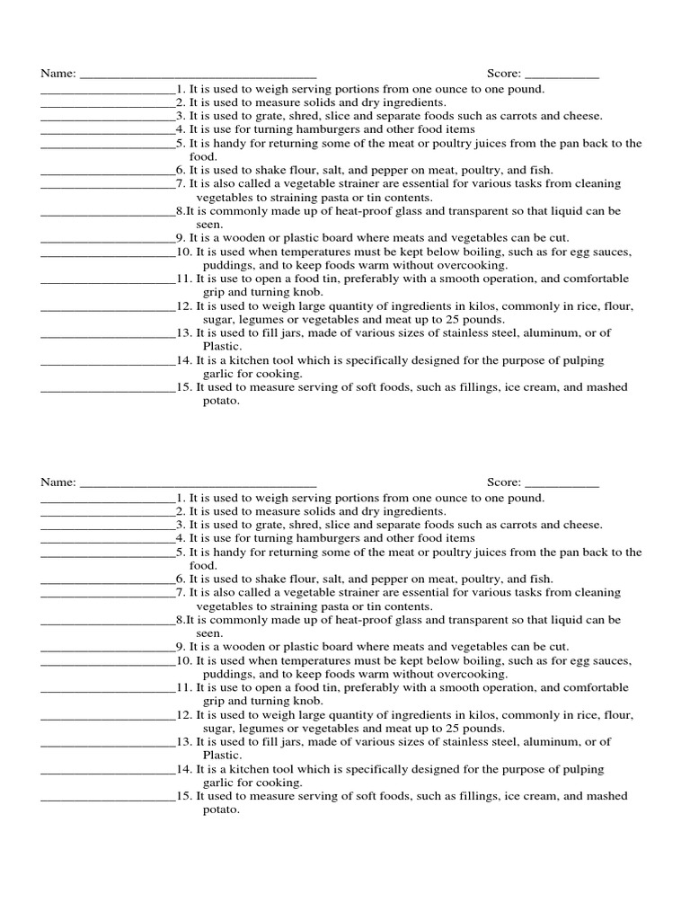 TLE - Quiz 1 | Download Free PDF | Pasta | Foods