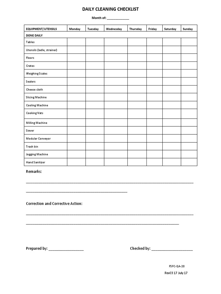 DAILY CLEANING CHECKLIST - New | PDF