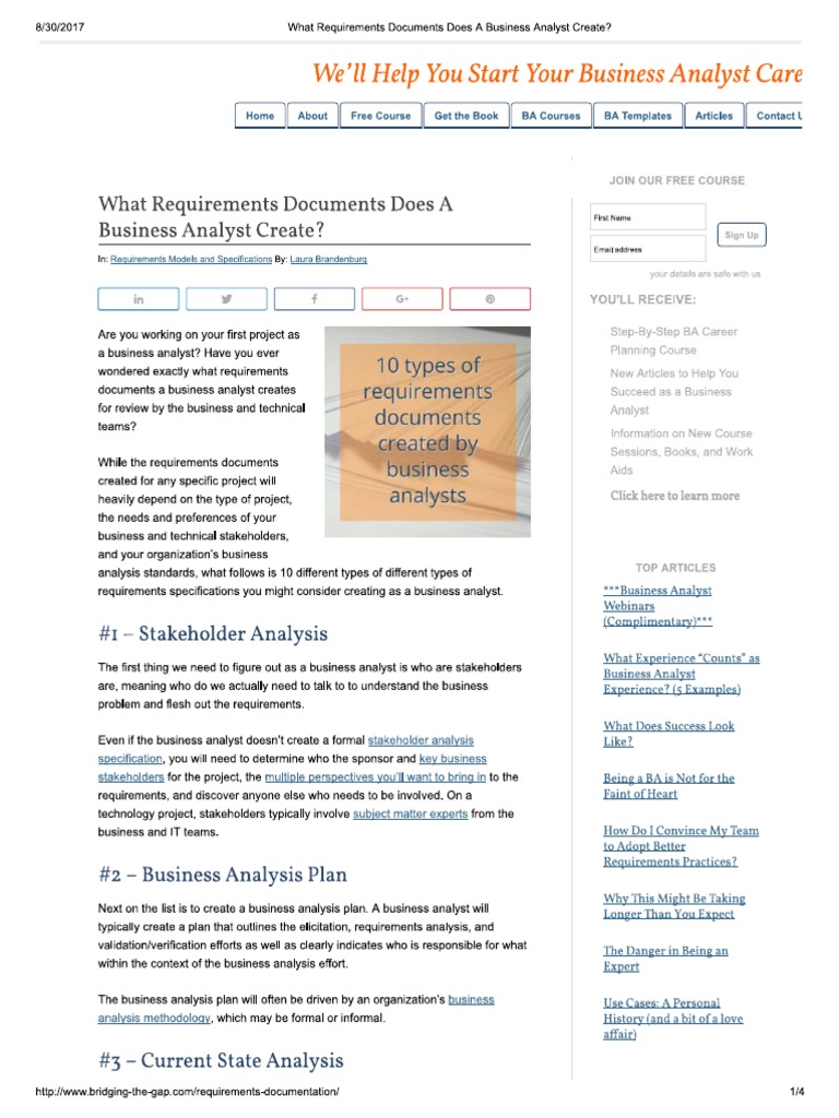 What Requirements Documents Does A Business Analyst Create | PDF