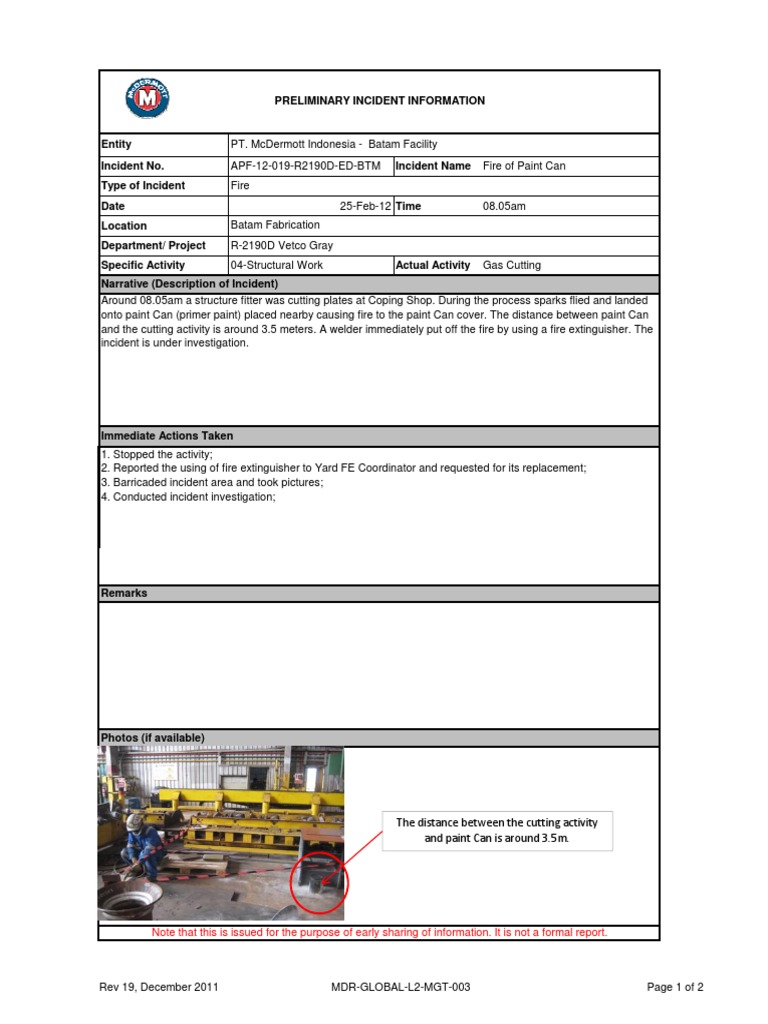 Fire Incident Report: Paint Can Fire | PDF