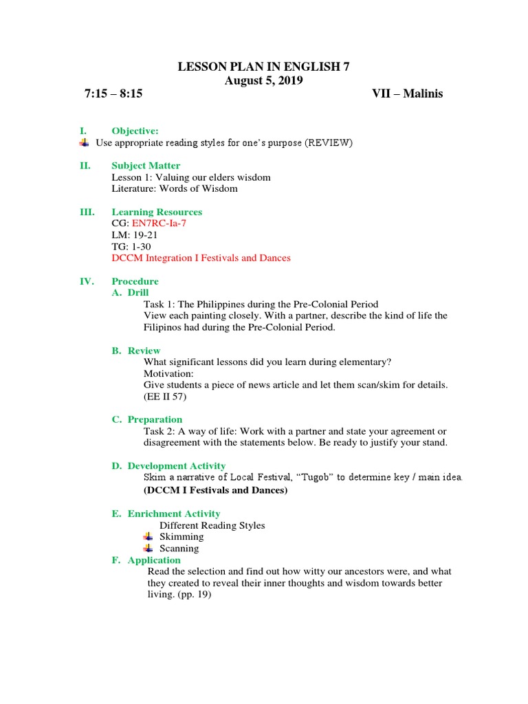 Lesson Plan (Reading Styles) | PDF | Lesson Plan | Psychological Concepts