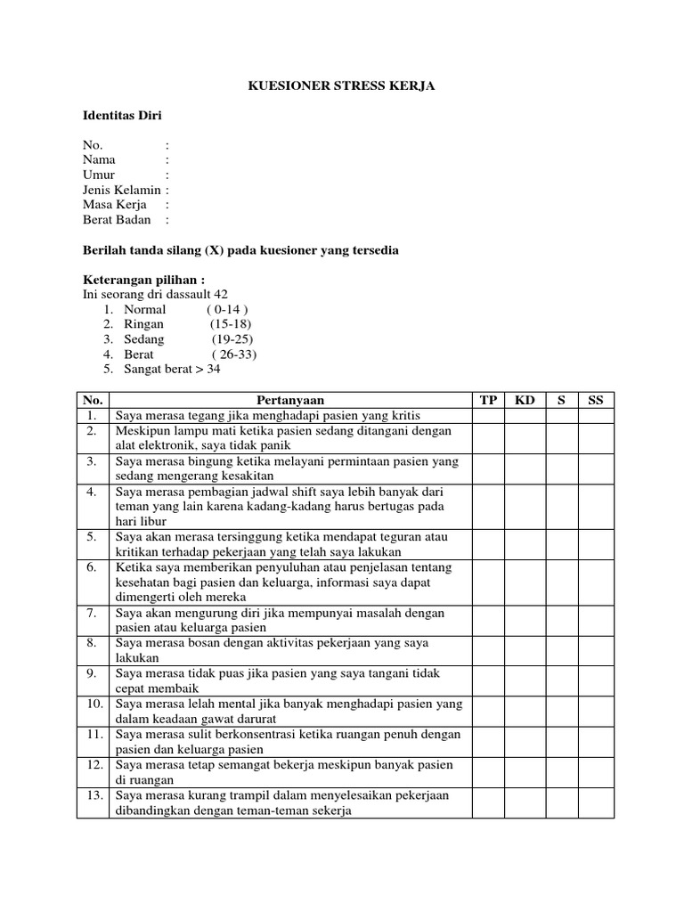 Kuesioner Stress Dan Beban Kerja Perawat Igd | PDF