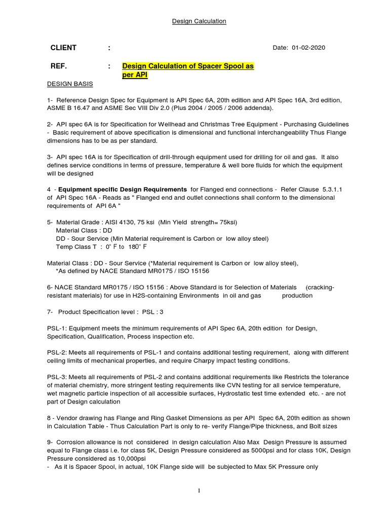 Design Calculation-Spacer Spool | PDF | Screw | Building Engineering