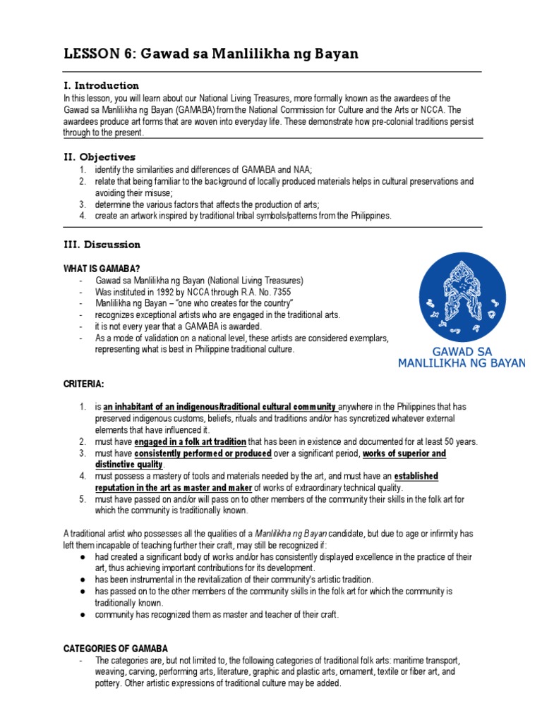 Cpar Module Lesson 6 | PDF | Folk Art | Philippines