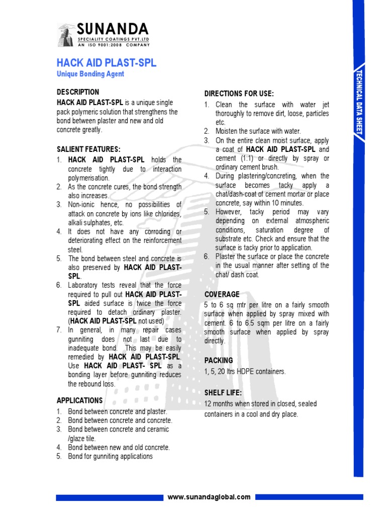 SUNANDA Hack Aid Plast SPL PDF | PDF | Plaster | Concrete
