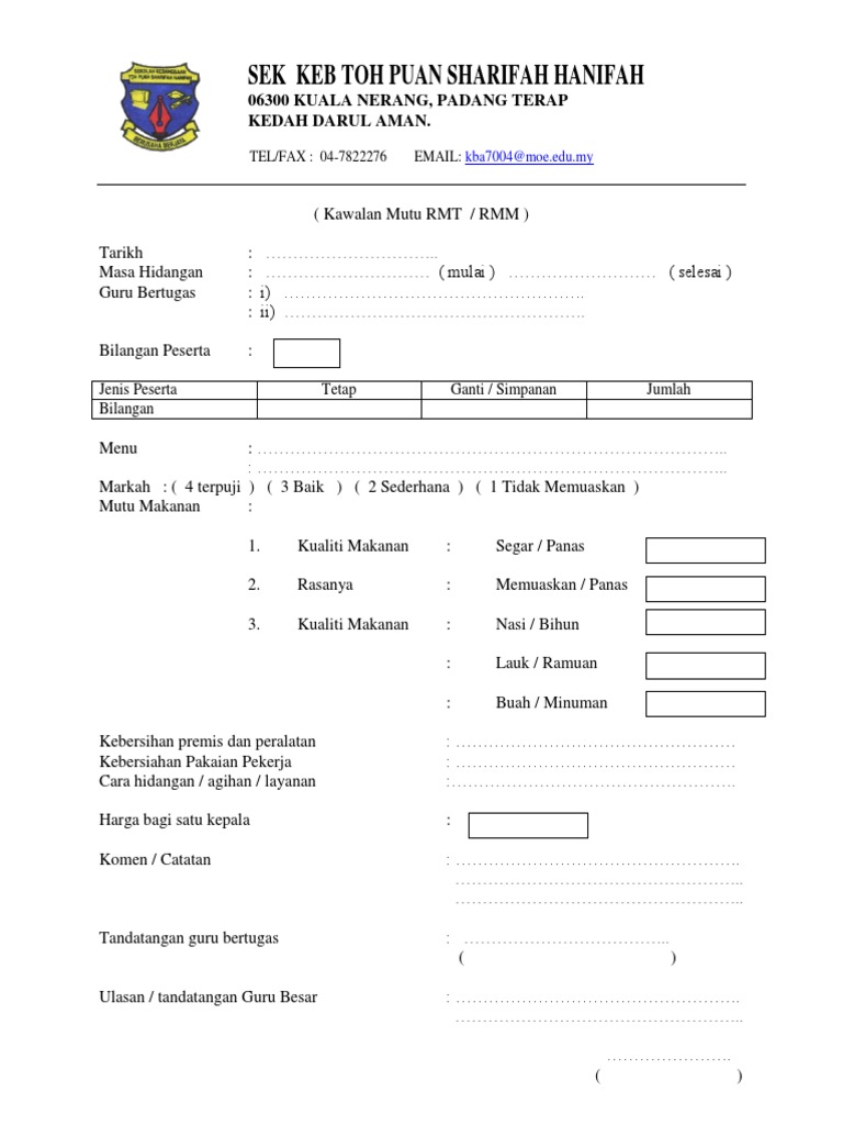 Borang Pemantauan RMT Harian | PDF