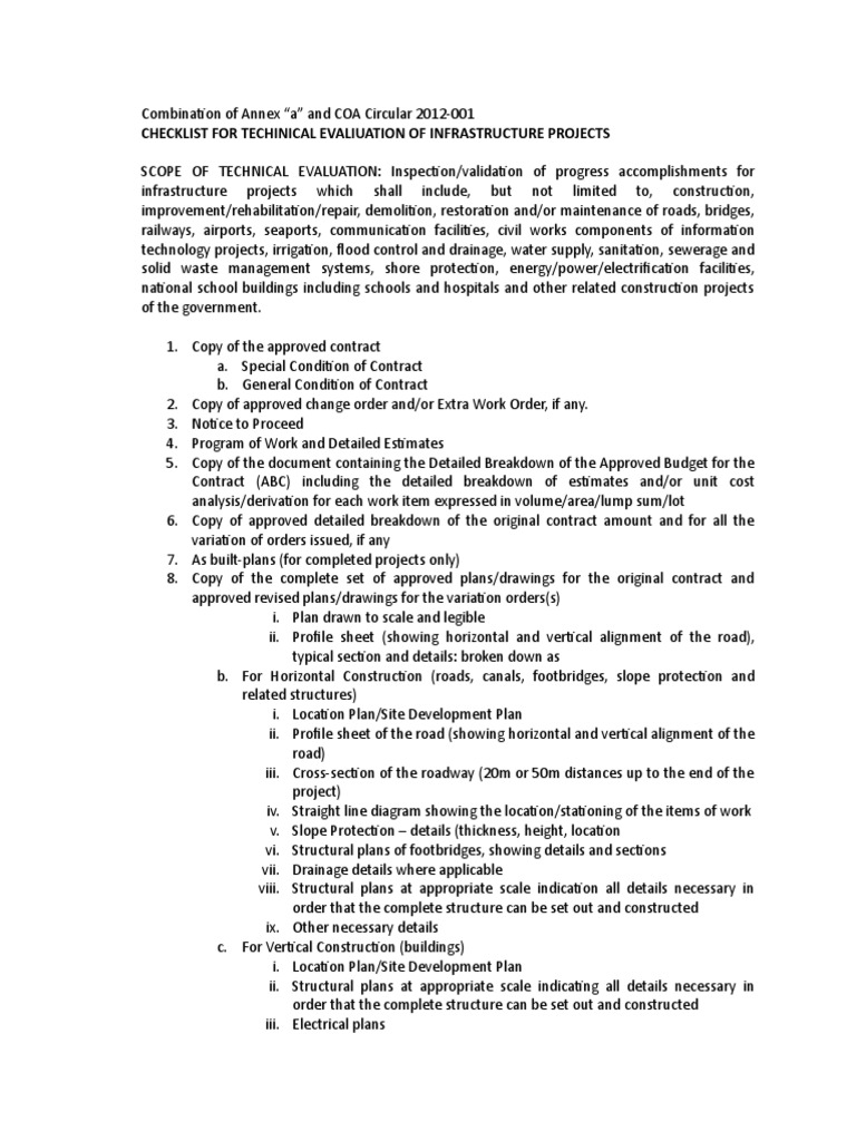 Checklist For Technical Evaluation of Infrastructure Projects | PDF ...
