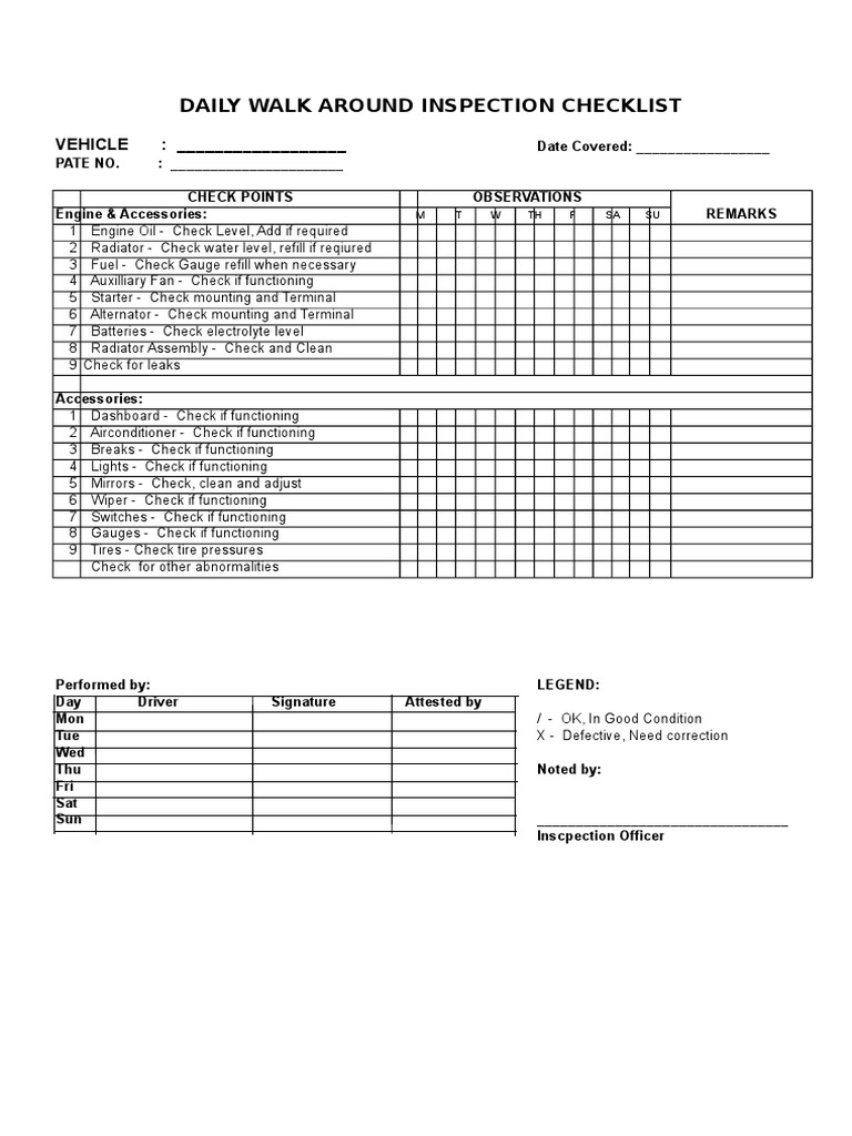 Daily Vehicle Inspection Checklist | PDF | Brake | Truck