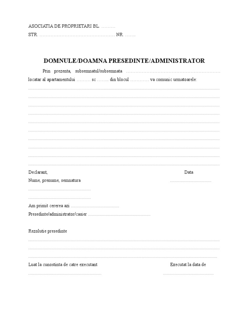 Cerere Asociatie de Proprietari | PDF