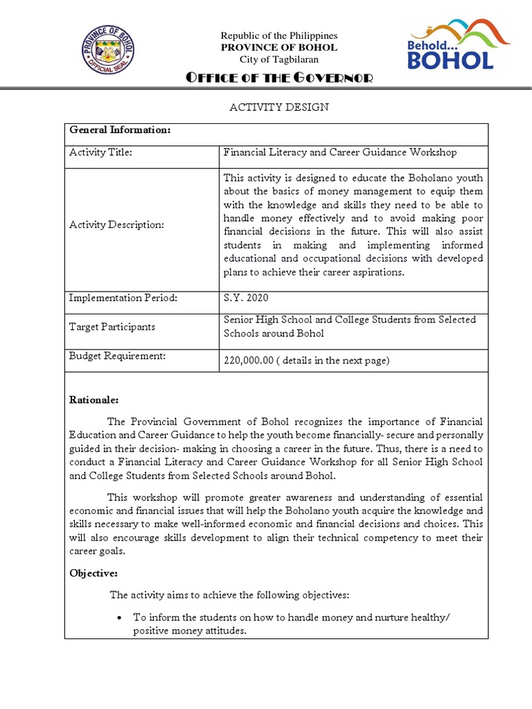 Activity Design For Financial Litracy | PDF | Financial Literacy | Literacy