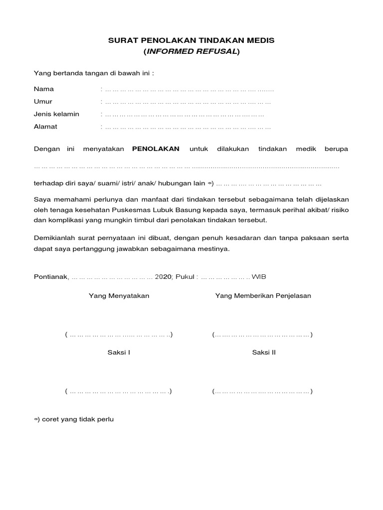 Surat Penolakan Tindakan Medis | PDF