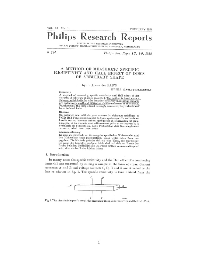 1958 Van Der Pauw (Philips Res Rep) A Method of Measuring Specific ...