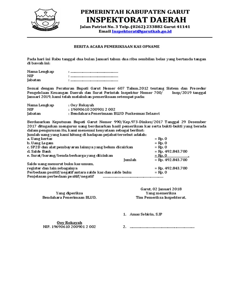 Berita Acara Pemeriksaan Kas - Opname 2019 | PDF