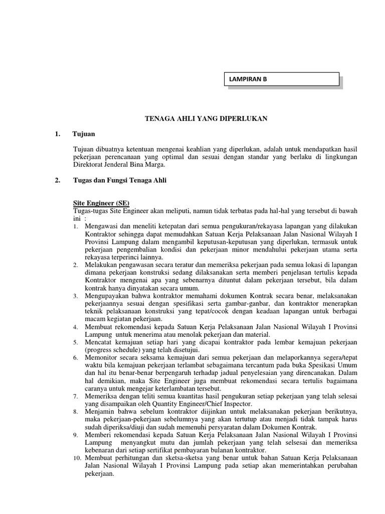 Tugas Site Engineer Pada Konsultan Pengawas Jalan | PDF