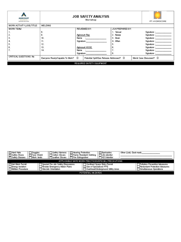 JSA-01 Welding | PDF | Personal Protective Equipment | Prevention