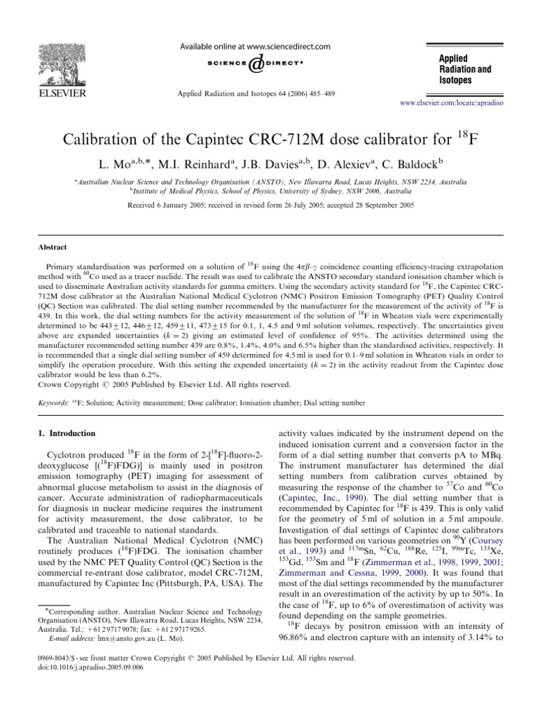 Calibration Capintec Dose Calibrator | PDF | Radioactive Decay ...