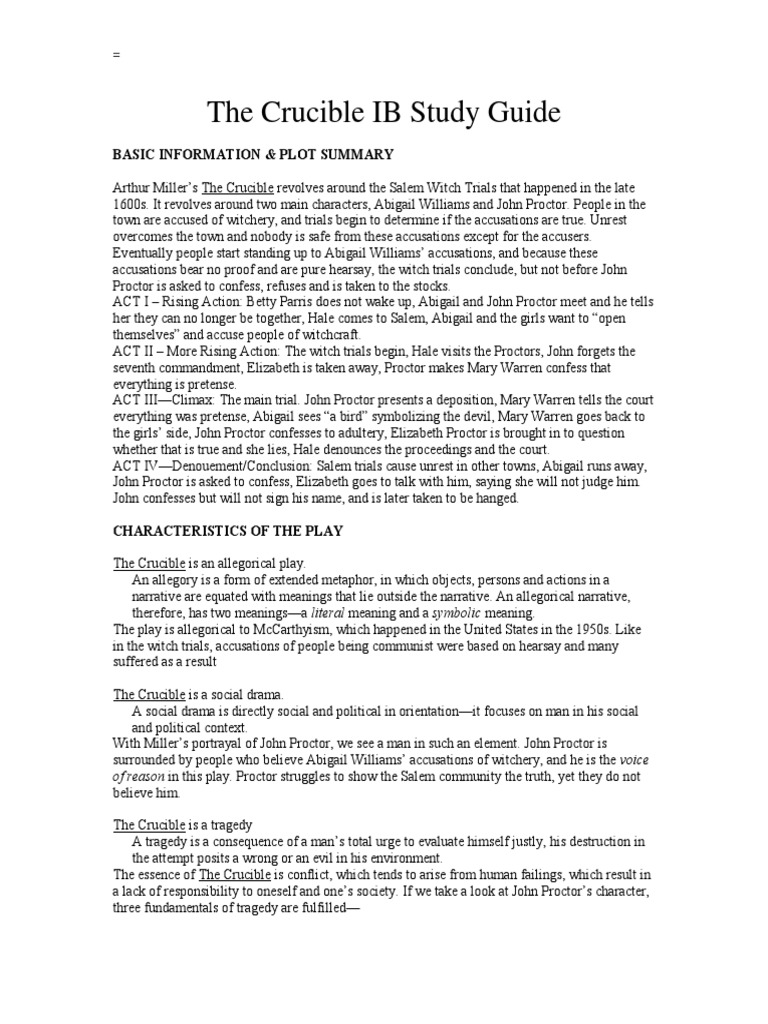 The Crucible Study Guide Overview | PDF