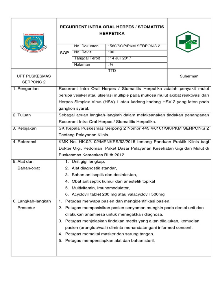 SOP No.4 RECURRENT INTRA ORAL HERPES | PDF
